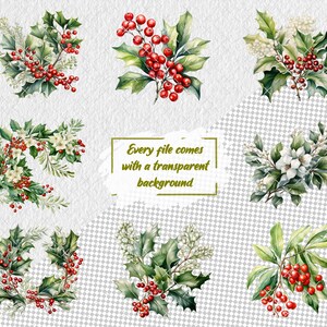 Mistletoe Clipart, Watercolor Christmas Graphics, Transparent Images ...