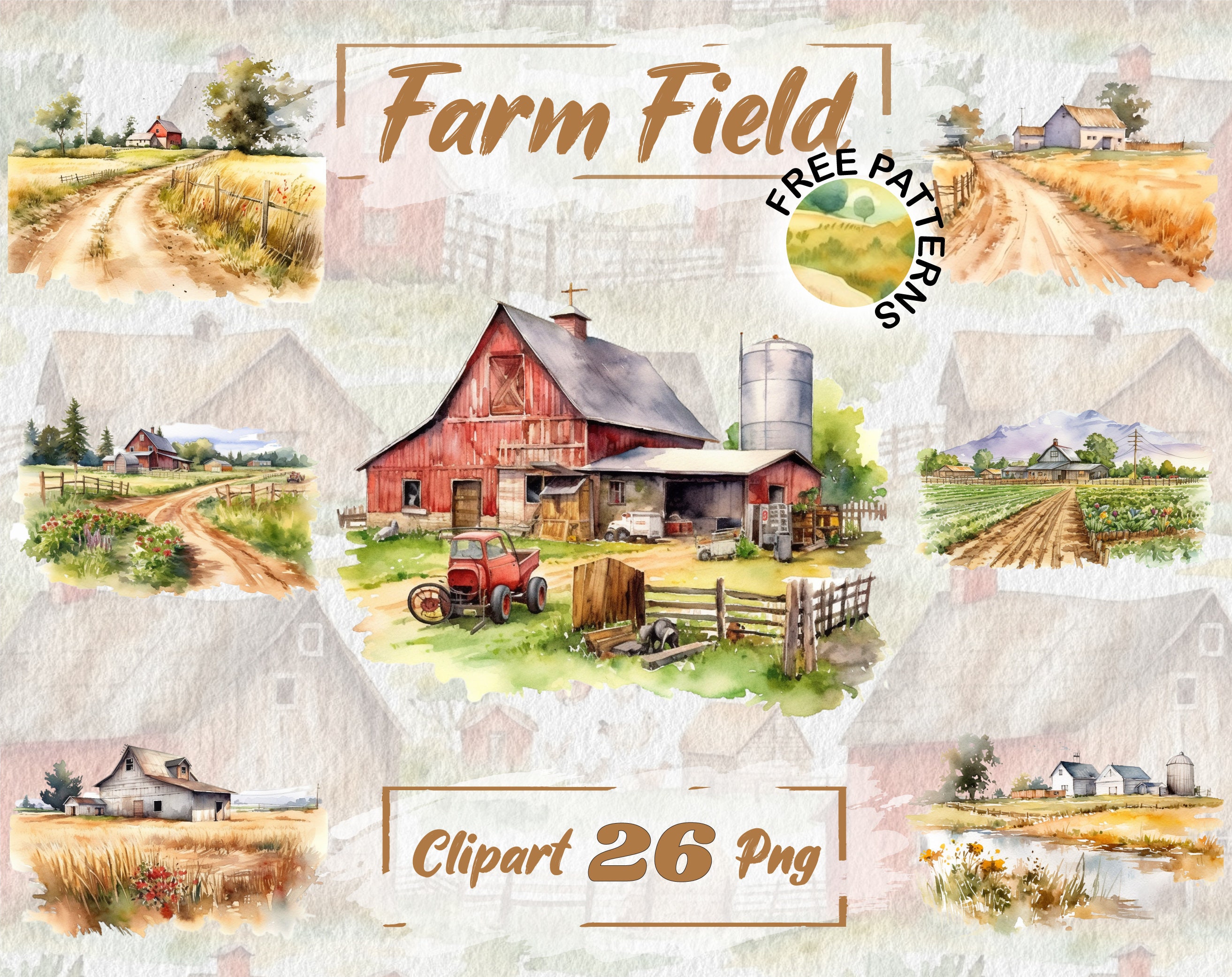 Farm Field Clipart a Farm Clipart Watercolor Farm Yard PNG - Etsy