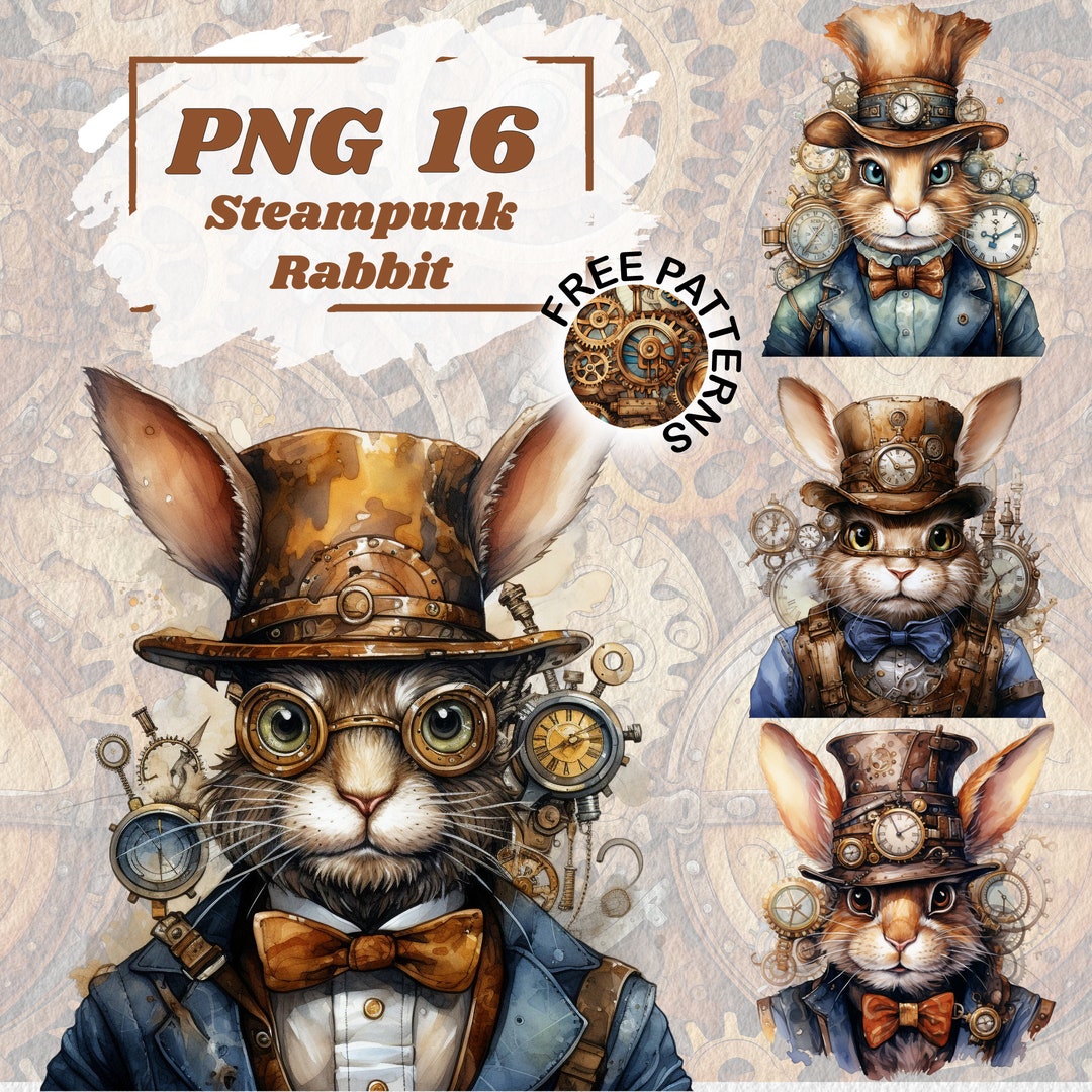 Steampunk Rabbit Bundle, PNG Steampunk Clipart, Junk Journal ...