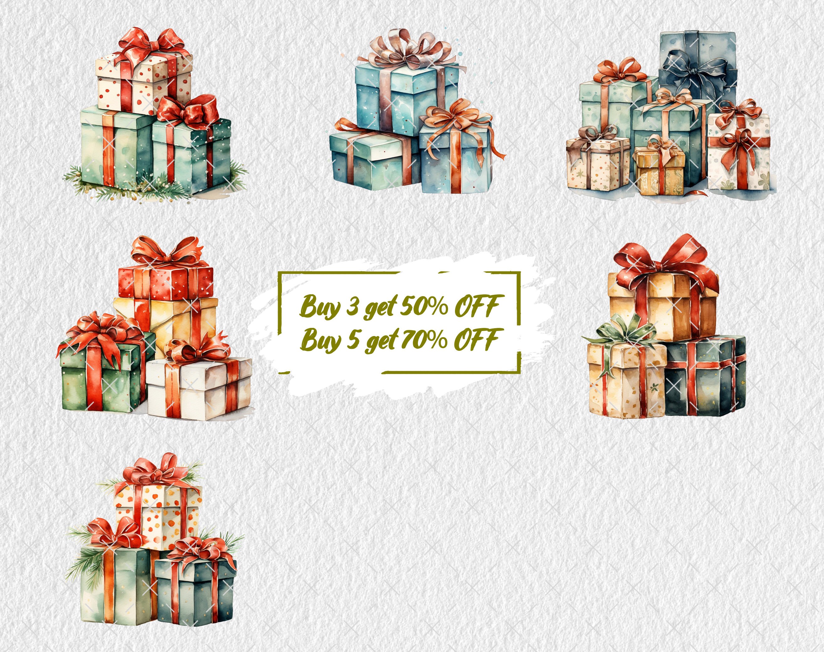 Christmas Gifts Clipart Watercolor Christmas Bundle Winter Clipart ...