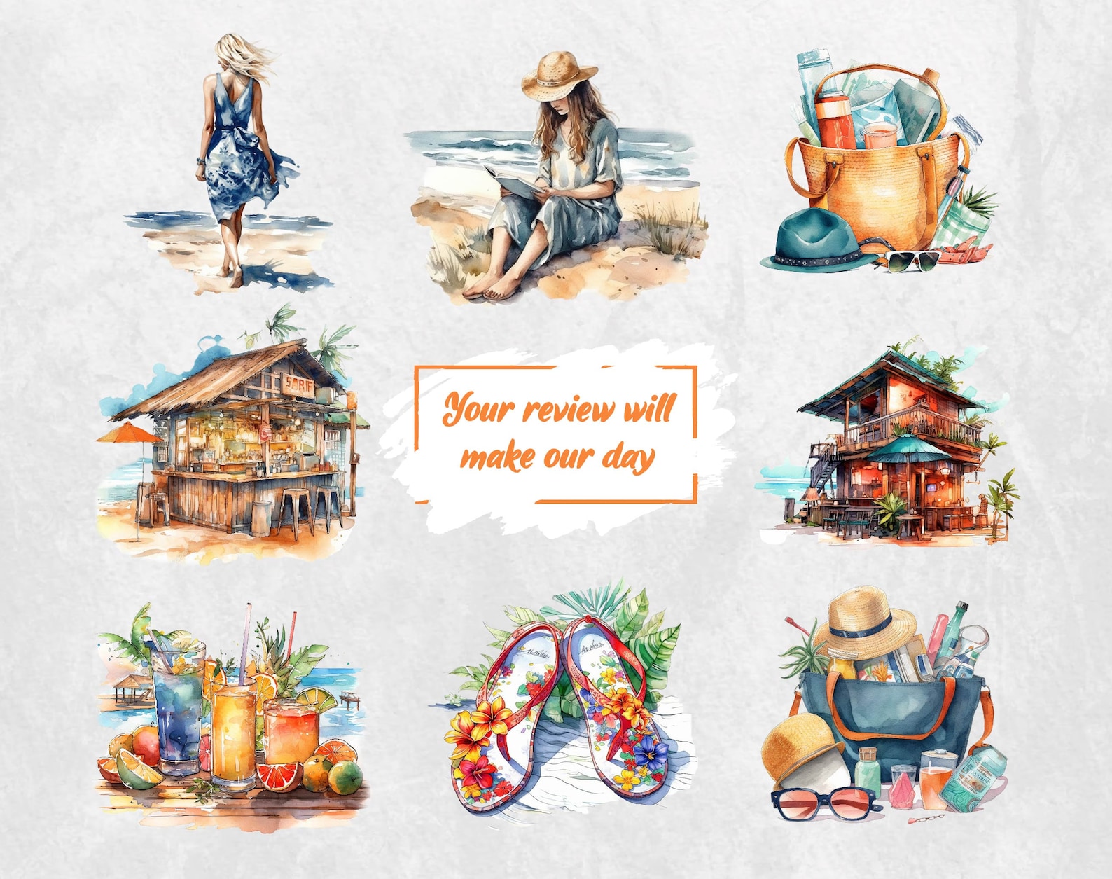 Watercolor Tropical Vacation Summer Clipart Tropical PNG - Etsy