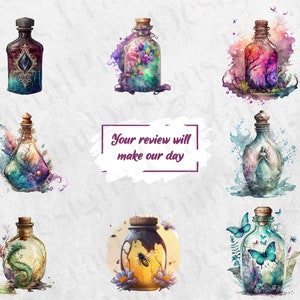 Witches Potion Bottles Watercolor Clipart Magical Mystical Art Fantasy ...