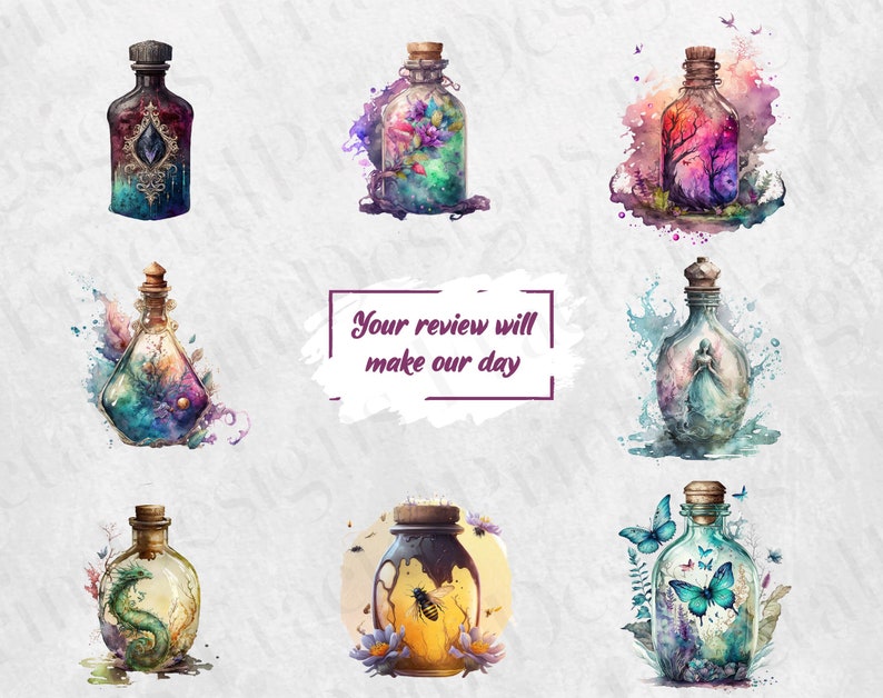 Witches Potion Bottles Watercolor Clipart Magical Mystical - Etsy
