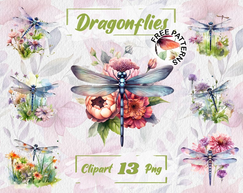Watercolor Dragonfly Clipart Bug Clip Art Cute Dragonfly - Etsy