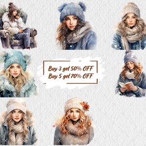 Cozy Winter Girls Clipart, Watercolor Winter Girls, Winter Graphics ...