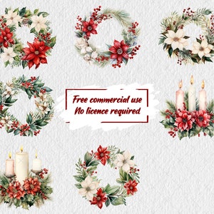 Christmas Wreath Clipart, Holly Clipart, Watercolor Christmas PNG ...