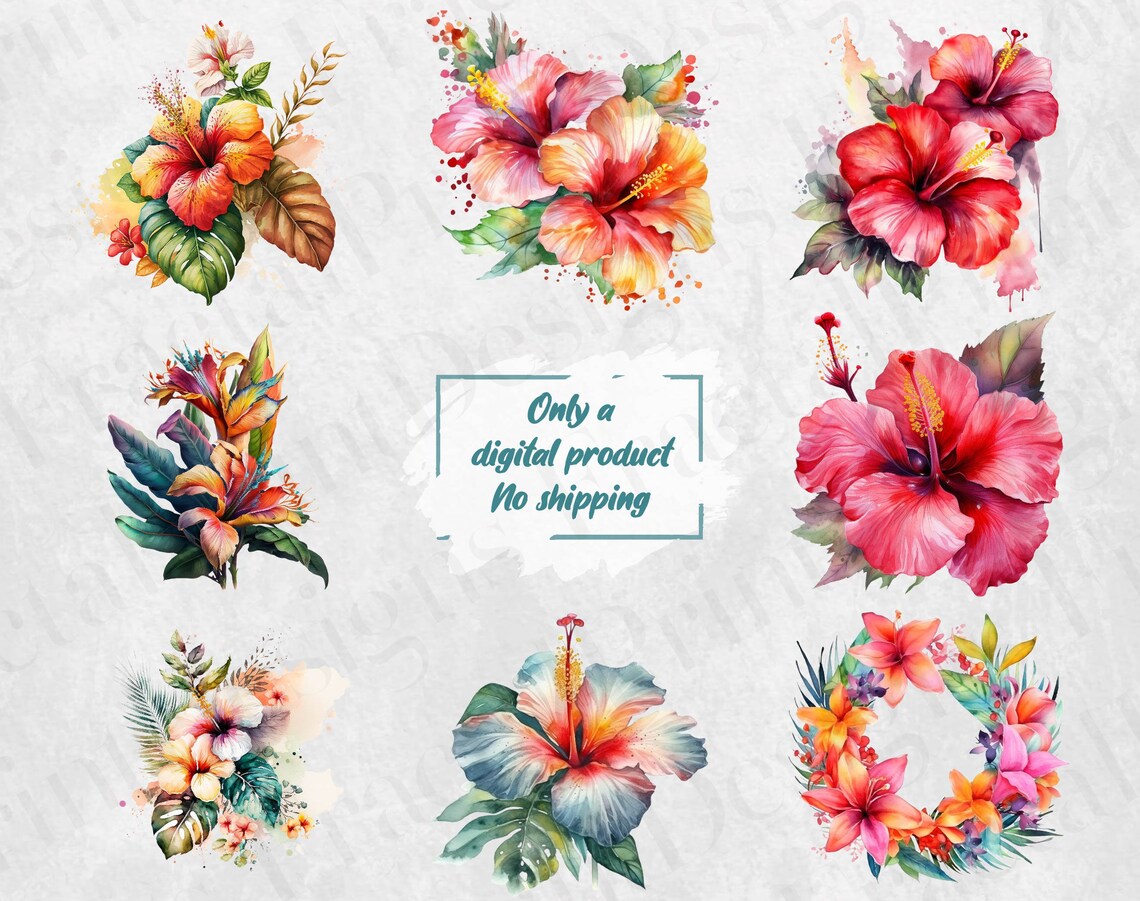 Watercolor Tropical Flowers Clipart Tropical Flowers Bundle - Etsy