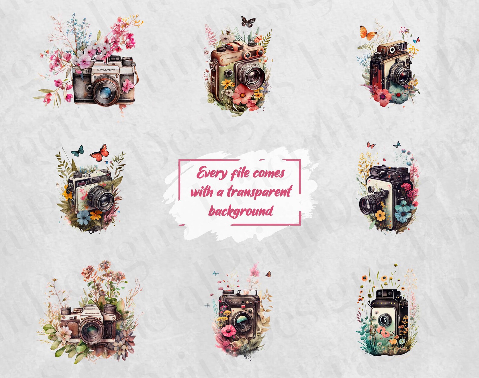 Watercolor Retro Cameras Clipart Vintage Floral Shabby - Etsy