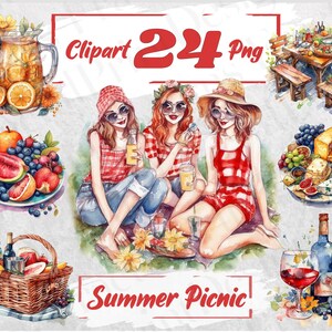 Summer Picnic PNG Bundle Watercolor Summer Clipart Summer Cottagecore ...