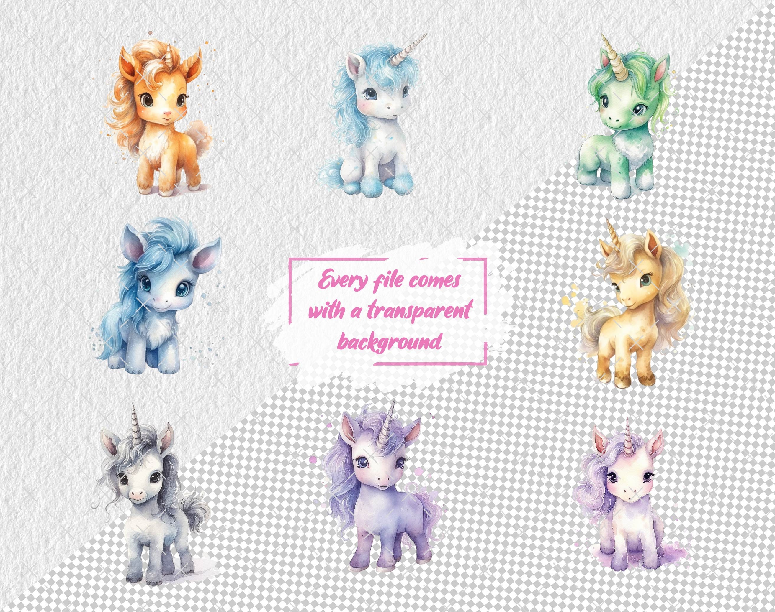 Cute Unicorn Watercolor Clipart Baby Unicorns PNG Magic - Etsy