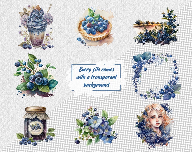 Watercolor Blueberries Clipart Summer PNG Bundle Berries - Etsy