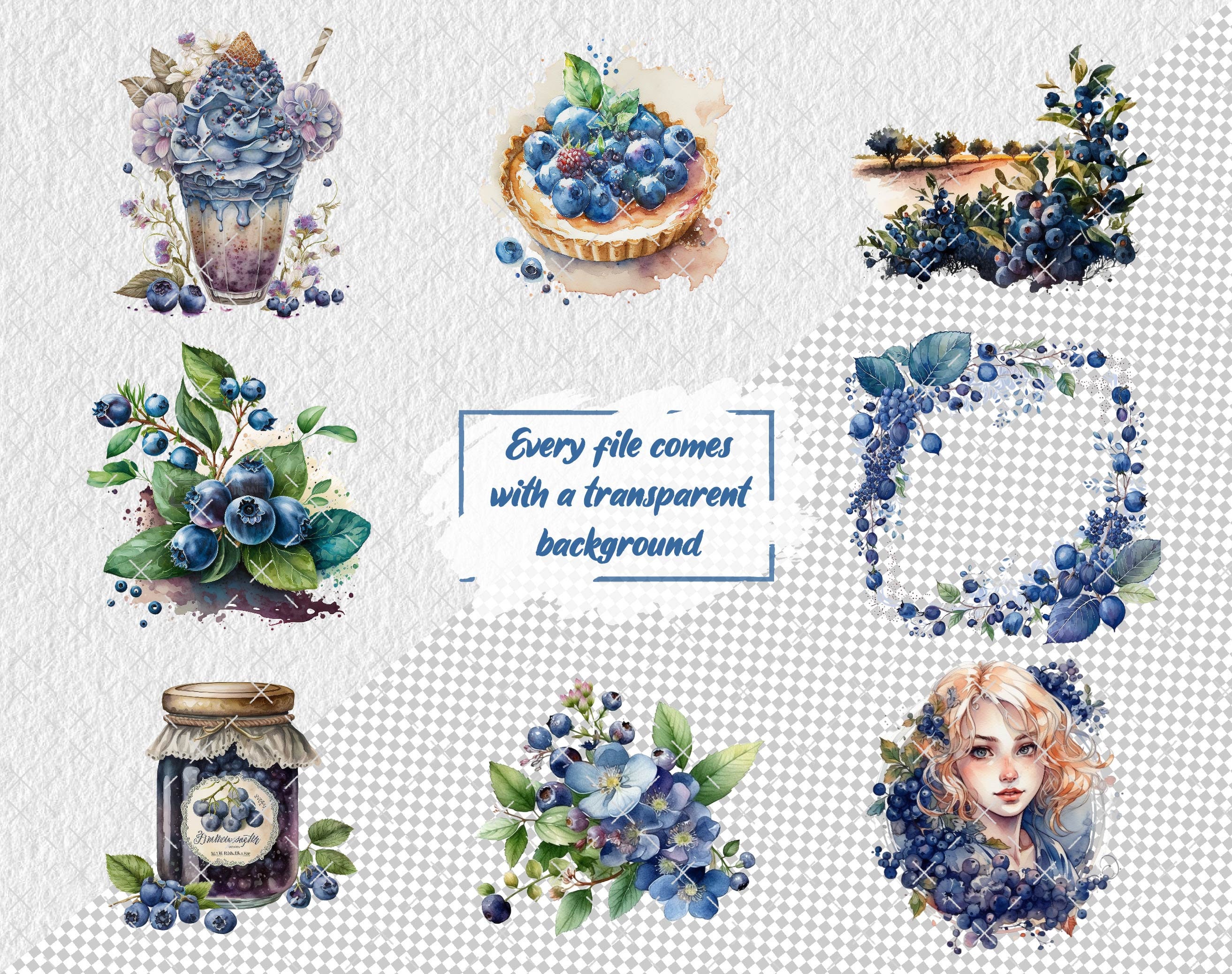 Watercolor Blueberries Clipart Summer PNG Bundle Berries - Etsy