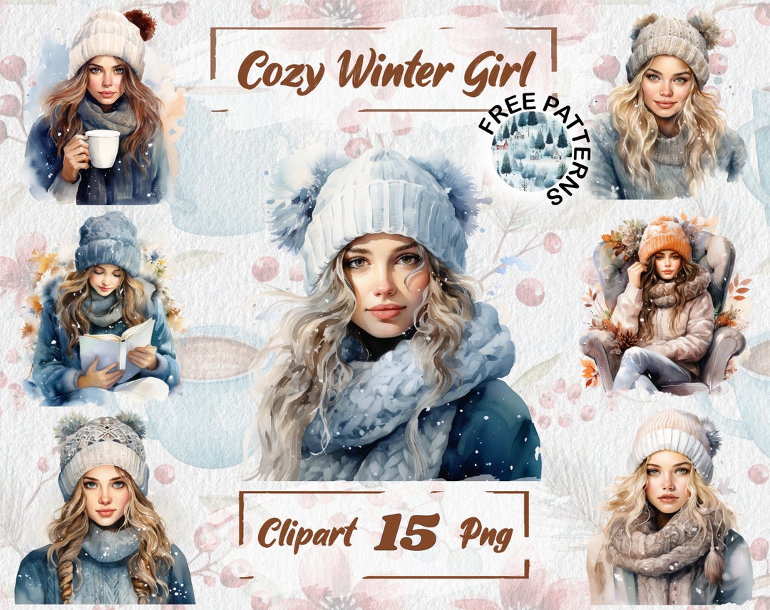 Cozy Winter Girls Clipart, Watercolor Winter Girls, Winter Graphics ...