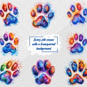 Watercolor Paw Print Cat Paw Clipart Colorful Paw Prints Cute Paws PNG ...
