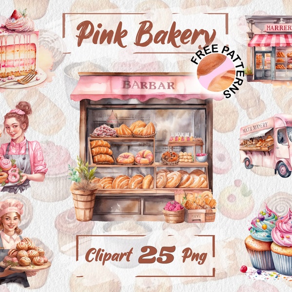 Watercolor Bakery Clipart - Etsy