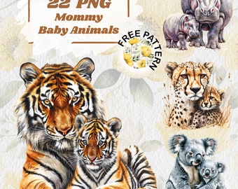 Watercolor Cute Mom and Baby Animals Clipart, Woodland Animal Nursery ...