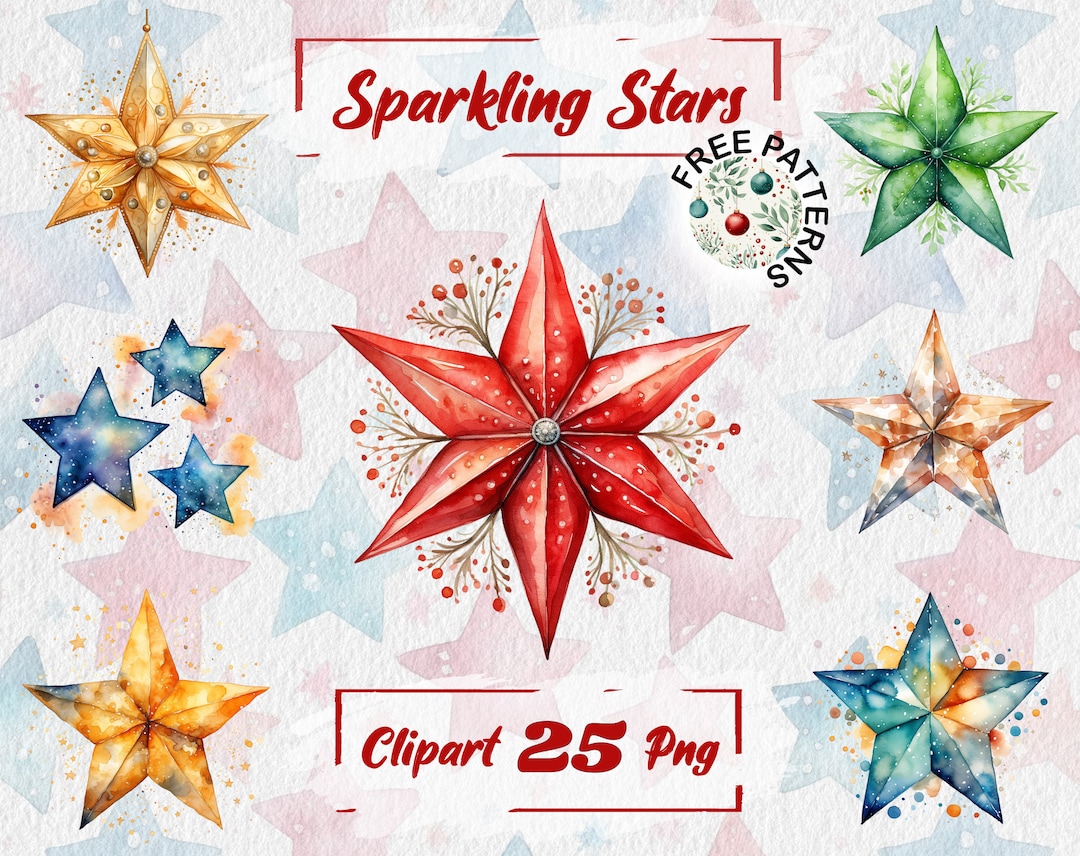 Christmas Sparkling Star, Watercolor Stars Clipart, Transparent Images ...