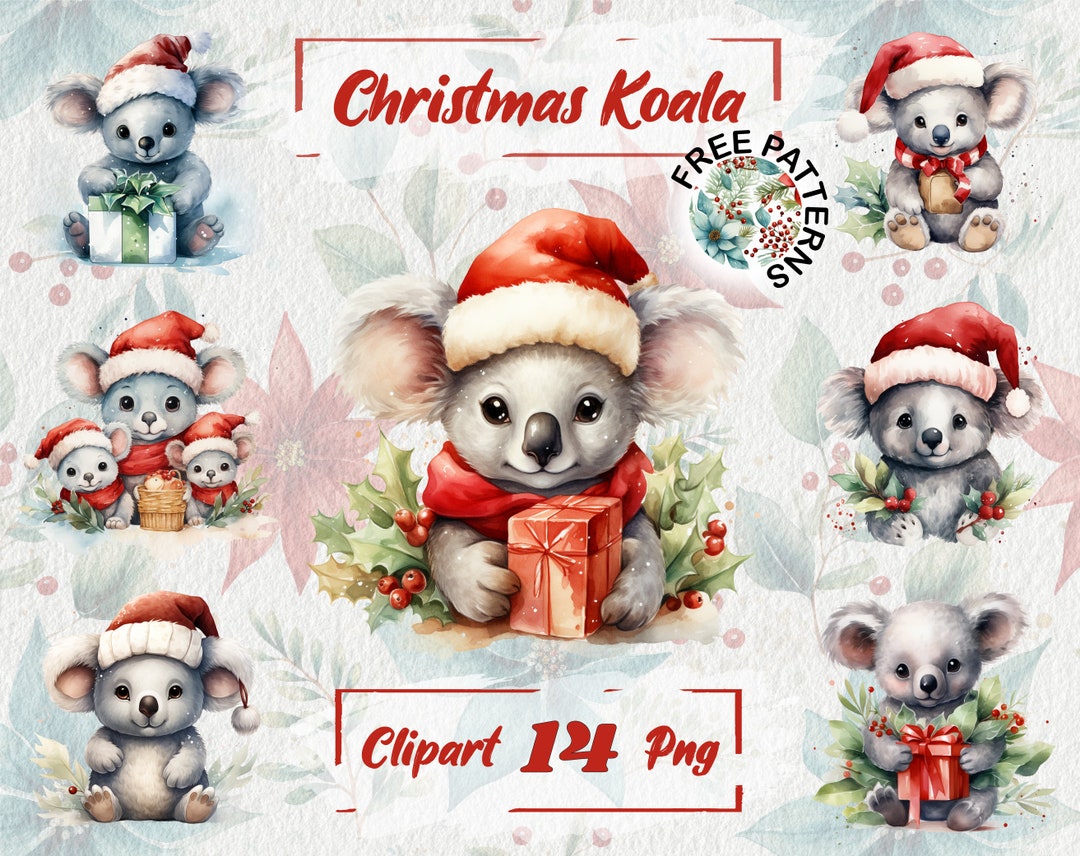 Christmas Koala Clipart Australia Graphics Watercolor Koala Clip Art ...