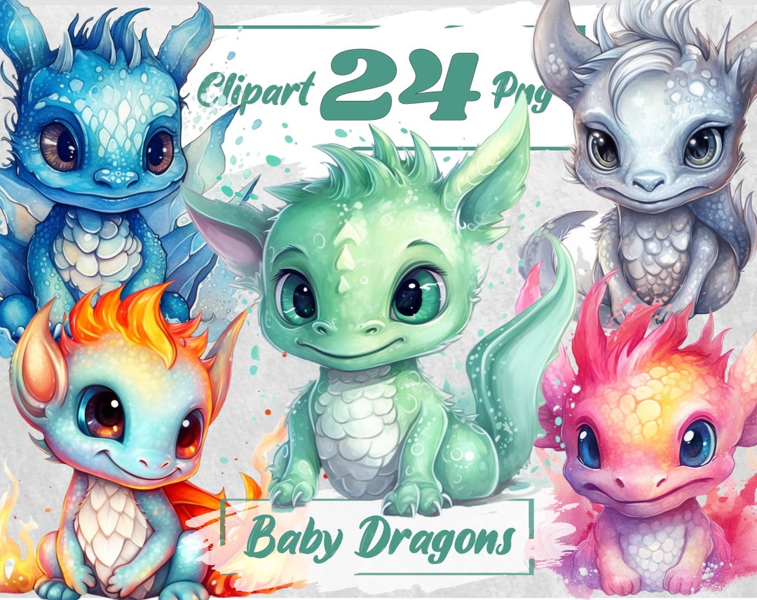 Watercolor Baby Dragon Clipart Fantasy Dragon Bundle Watercolor Nursery ...