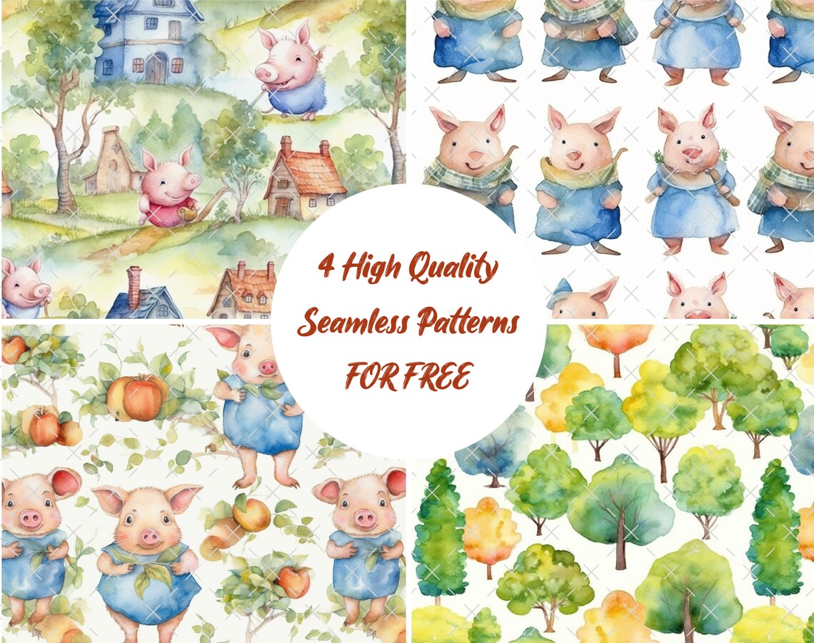 Three Little Pigs Clipart, Watercolor Fairy Tale, Fairy Tale Clipart ...