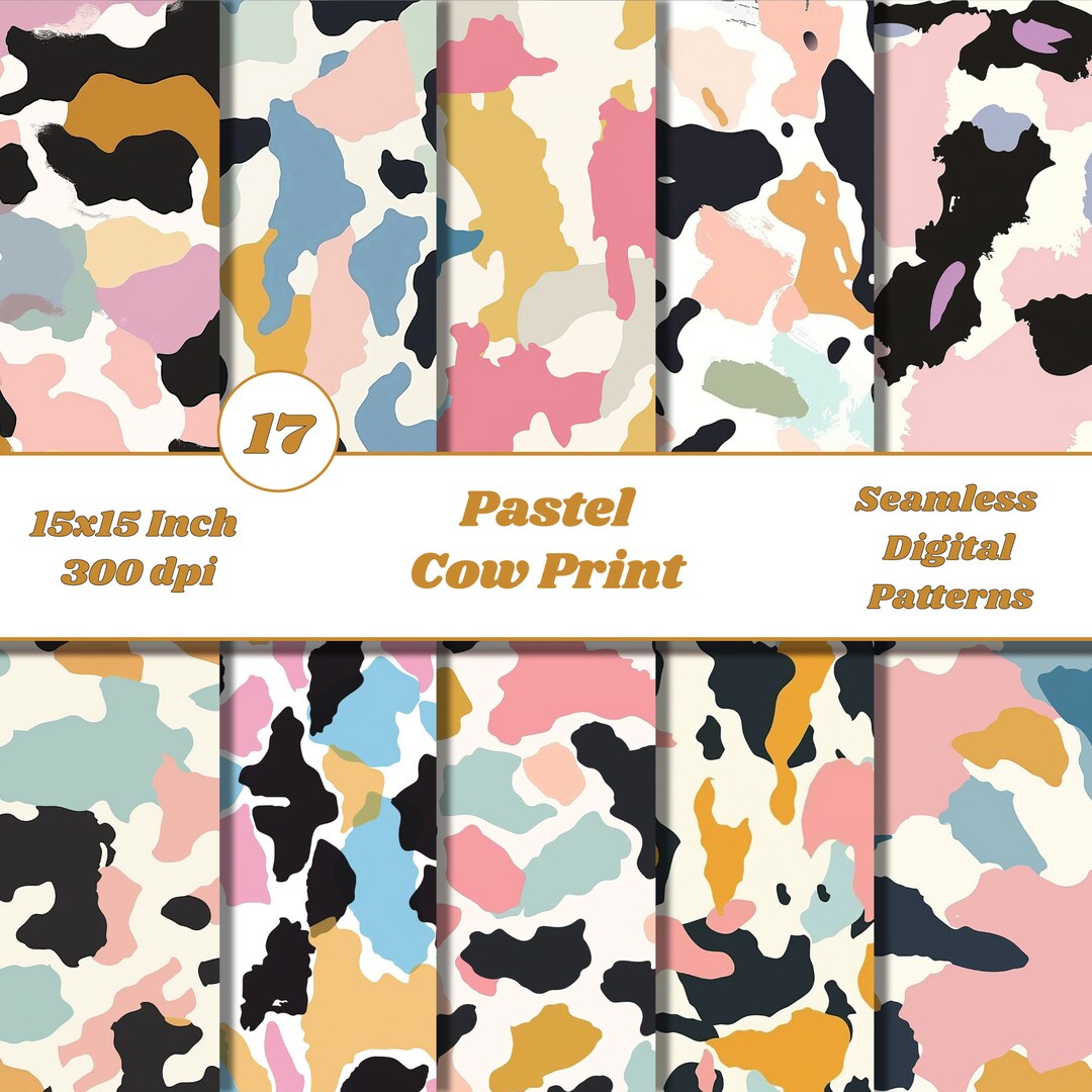 Pastel Cow Print Seamless Pattern Fun Cow Print Designs, Pastel Art ...