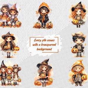 Watercolor Halloween Kids Trick or Treat PNG Cute Halloween Watercolor ...