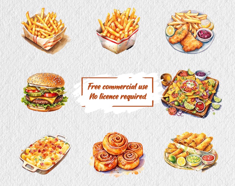 Watercolor Fast Food French Fries Clipart Hamburger PNG Bundle Fast ...