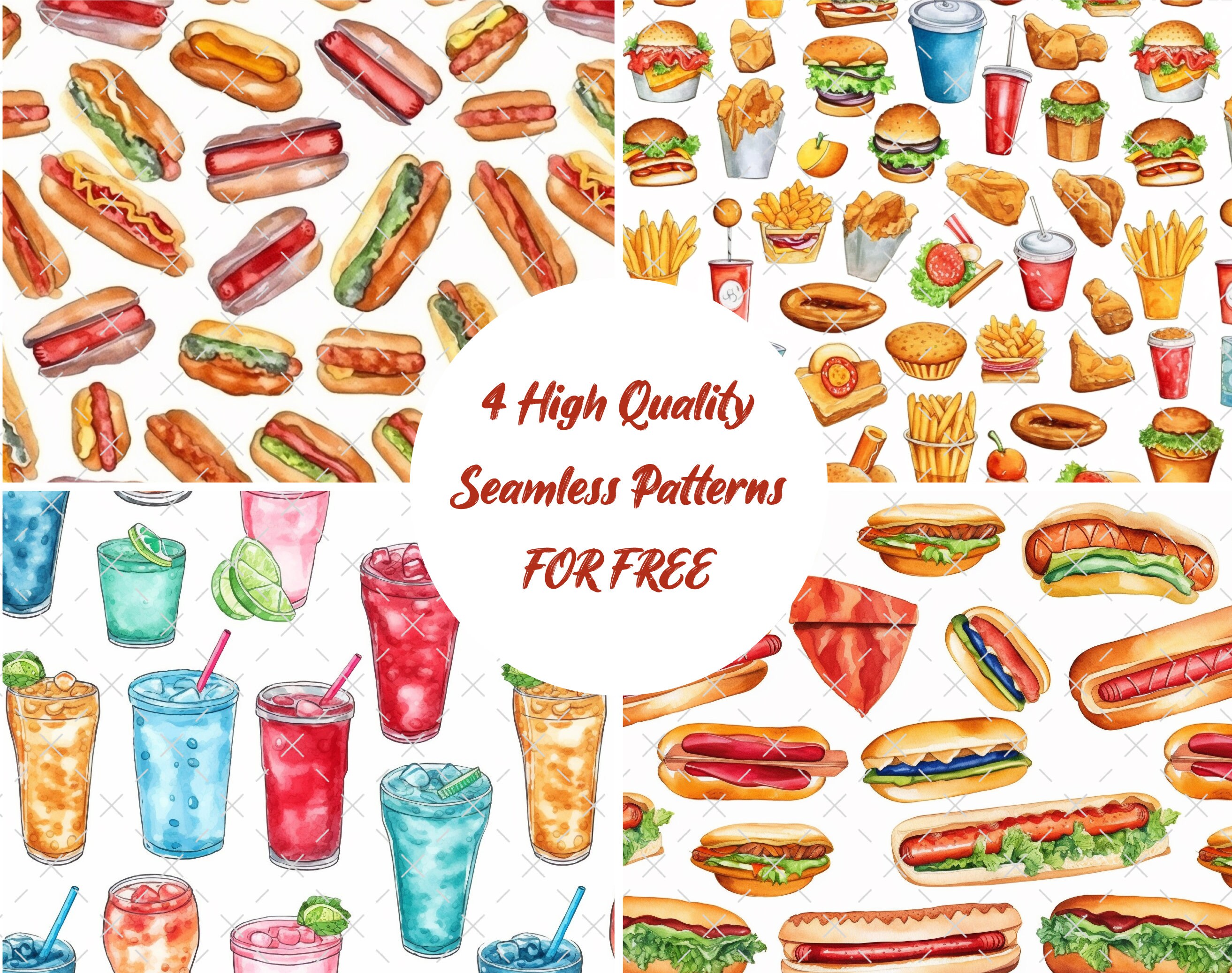 Watercolor Hot Dog Fast Food Clipart Hot Dog Clipart Hot Dog PNG Bundle ...