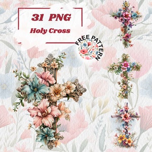 Watercolor Cross Clipart, Easter Crosses Clip Art, Spring Floral ...