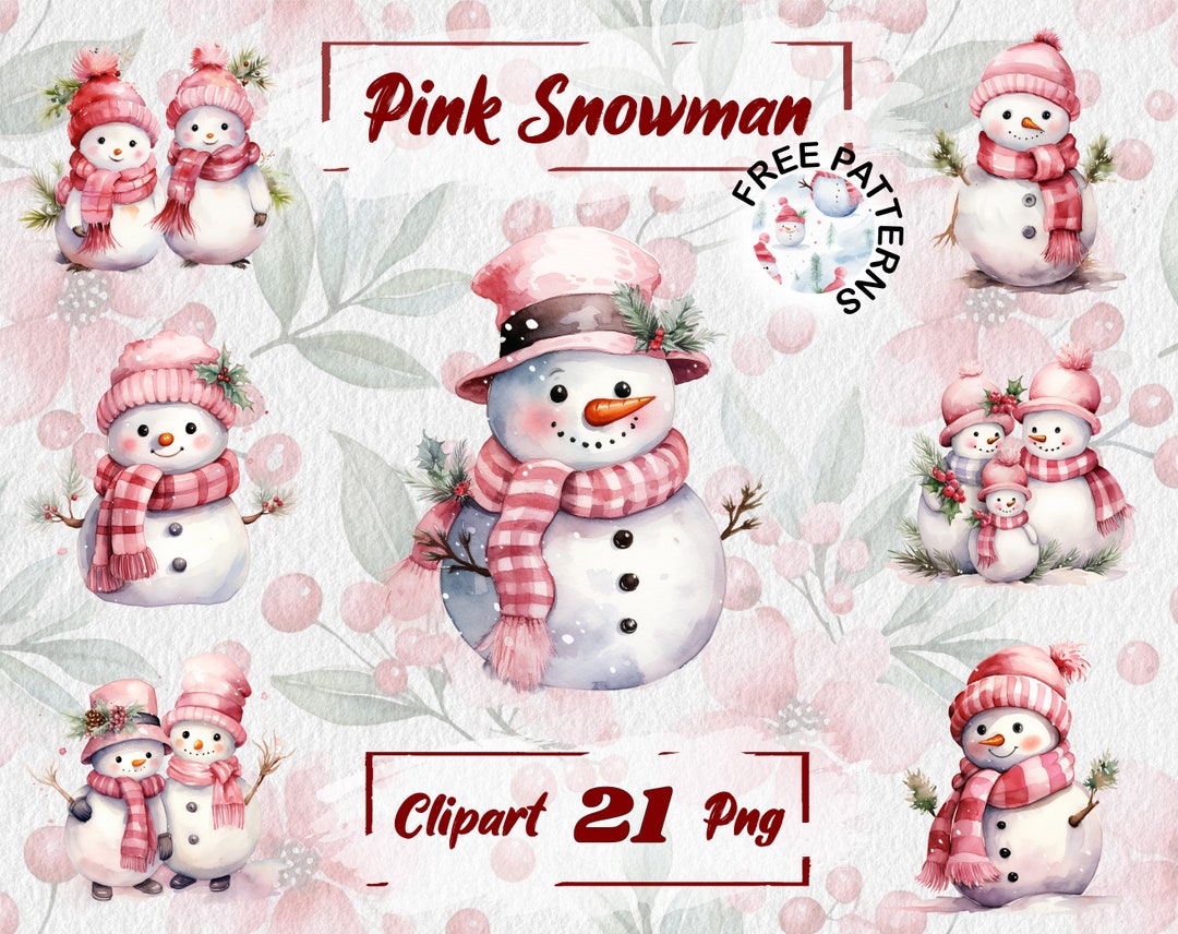 Pink Snowman Clipart, Christmas PNG, Watercolor Pink Christmas, Winter ...