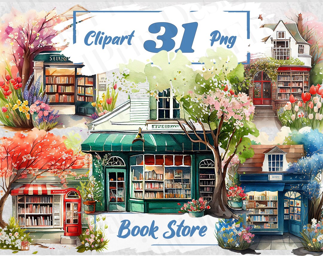 Spring Bookstore Clipart Bookstore Clipart Bundle Book Shop Clipart PNG ...