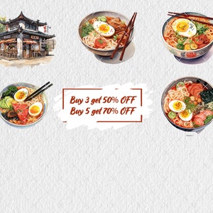Watercolor Ramen Clipart Ramen Bowl PNG Clip Art Watercolor - Etsy