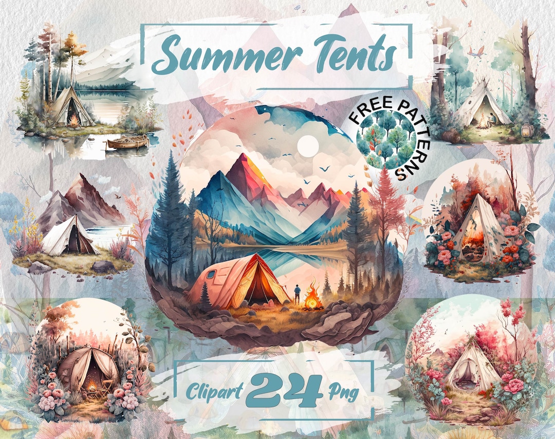 Watercolor Camping Clipart Summer Adventure Bundle Camper Van Clipart ...