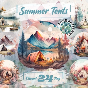 Watercolor Camping Clipart Summer Adventure Bundle Camper Van Clipart ...