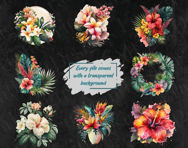 Watercolor Tropical Flowers Clipart Tropical Flowers Bundle - Etsy