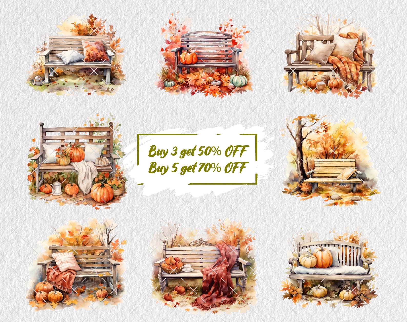 Watercolor Fall Bench Clipart Autumn Garden Clipart Autumn Leaves PNG ...