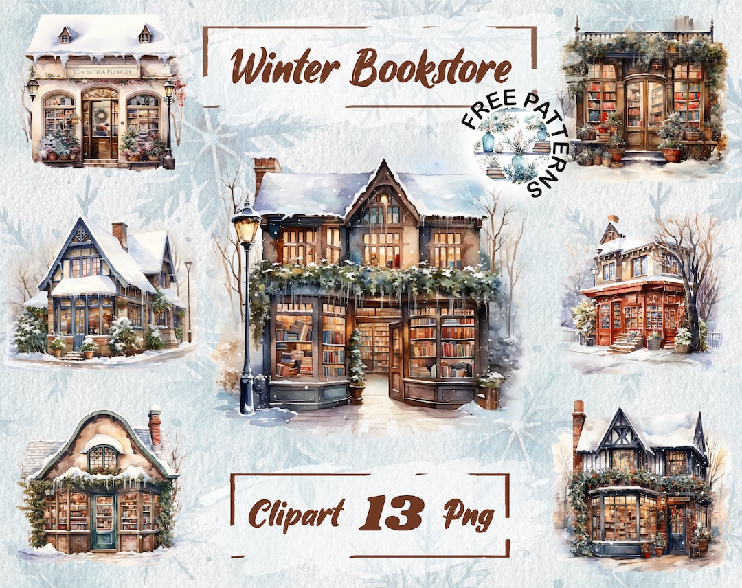 Winter Bookstore Clipart, Watercolor Bookstore PNG, Cozy Winter ...