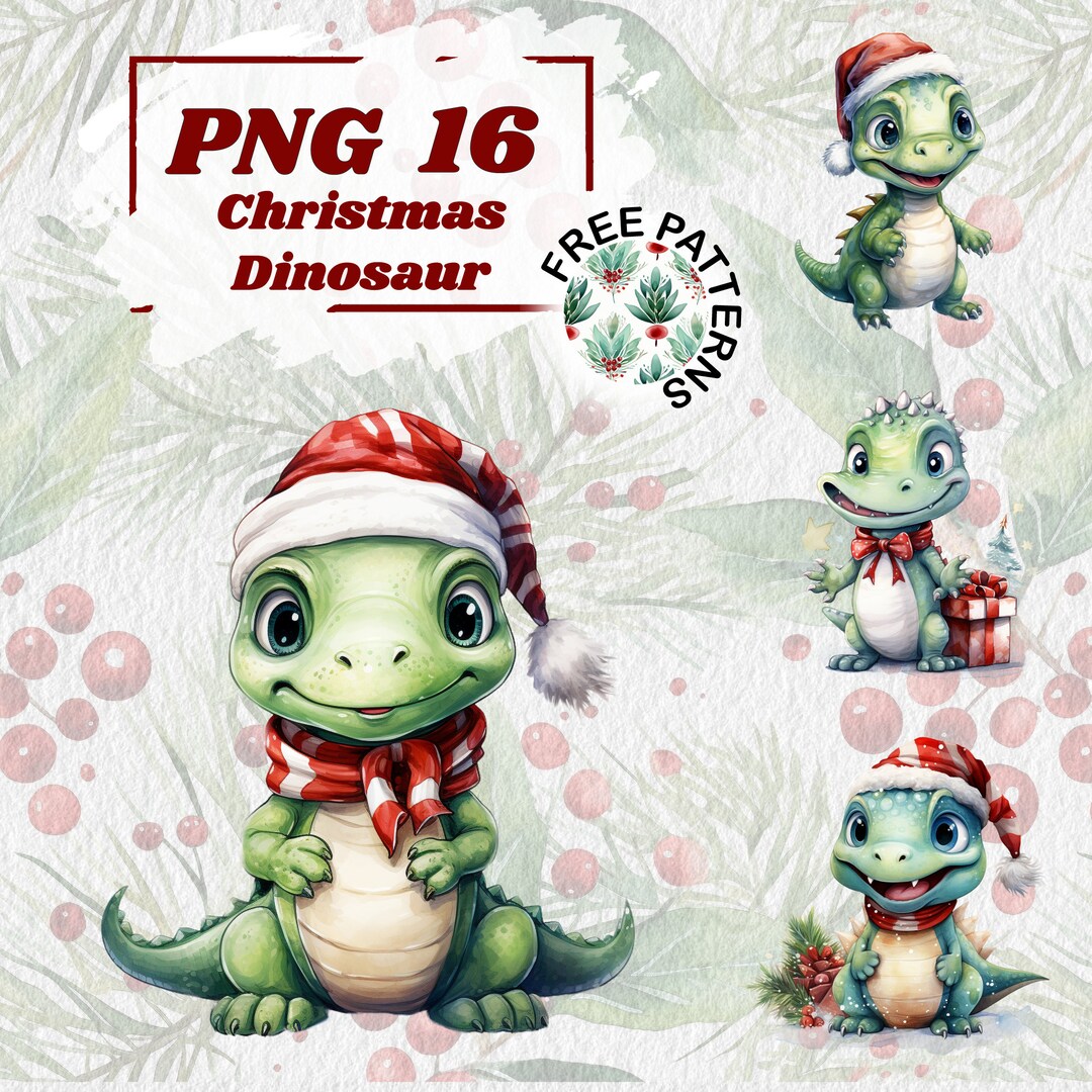 Christmas Dinosaur Clipart, Cute Christmas PNG, Christmas Animals ...