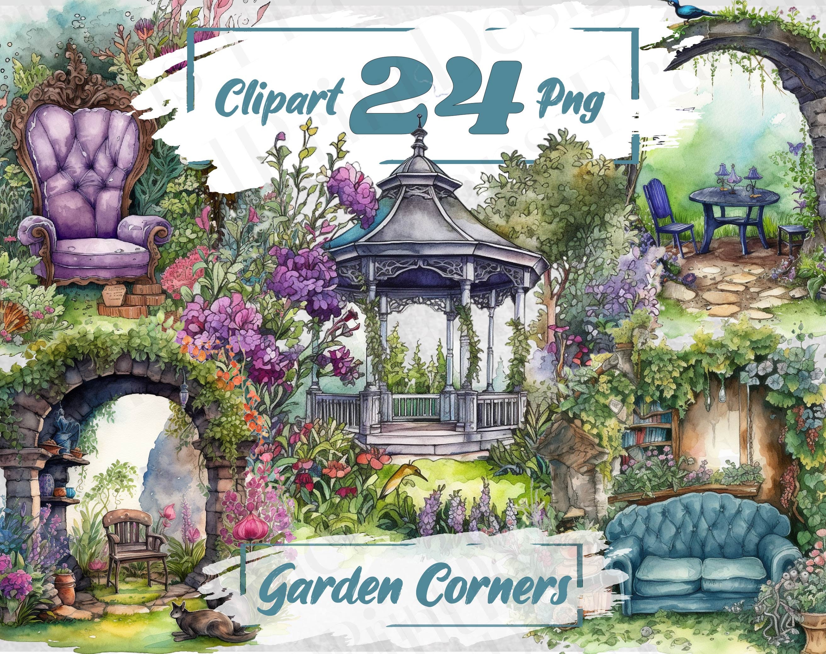 Watercolor Secret Garden Clipart Fantasy Garden Secret Corner Bundle ...