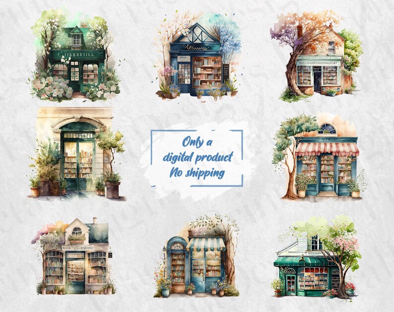 Spring Bookstore Clipart Bookstore Clipart Bundle Book Shop Clipart PNG ...
