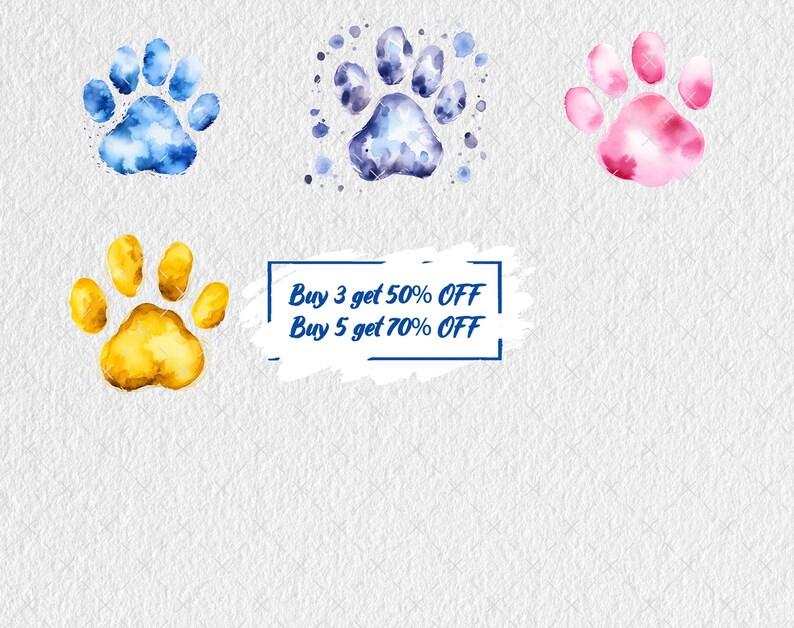 Watercolor Paw Print Dog Paw Clipart Colorful Paw Prints - Etsy