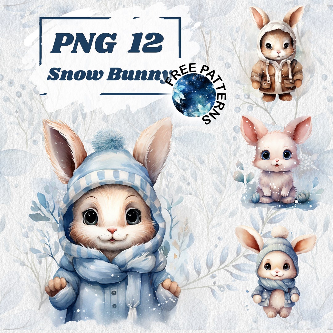 Snow Winter Bunny Clipart, Rabbit PNG Clipart, Winter Watercolor Bundle ...