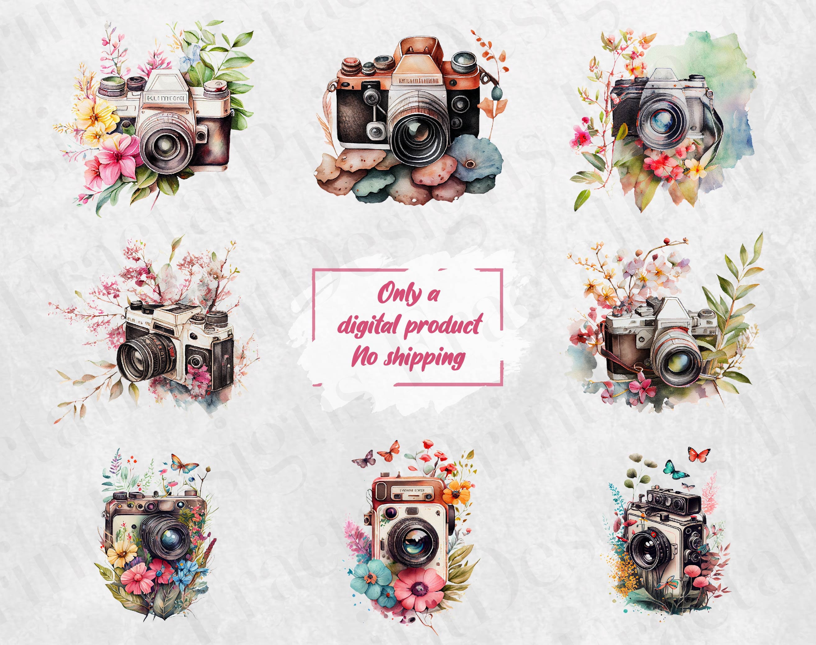 Watercolor Retro Cameras Clipart Vintage Floral Shabby - Etsy