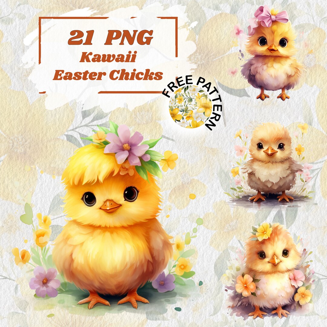 Cute Easter Chicks Watercolor Clipart Bundle, Kawaii Baby Chick Images ...
