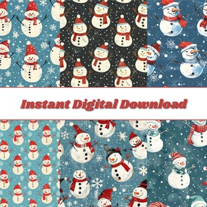 Vintage Snowmen Digital Seamless Patterns Retro Snowman Prints Festive ...