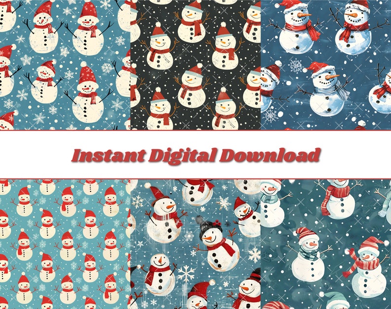 Vintage Snowmen Digital Seamless Patterns | Retro Snowman Prints ...