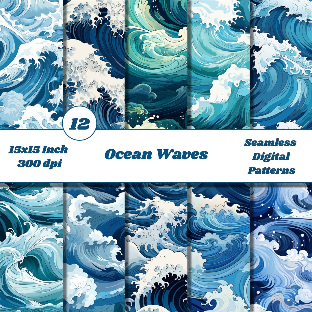 Ocean Waves Seamless Pattern - Coastal Wave Design, Beach Art, Nautical ...