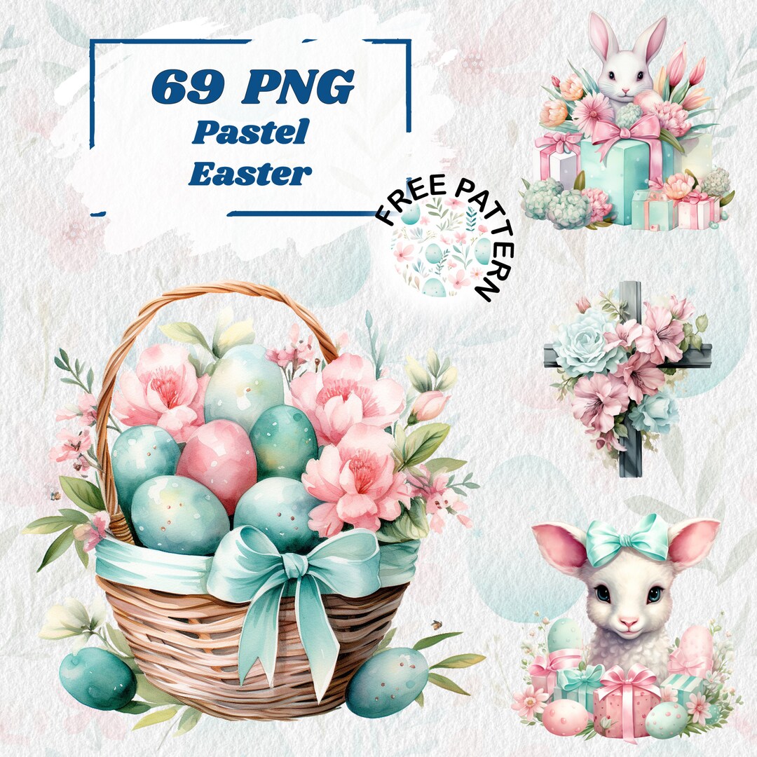 Watercolor Pastel Easter Clipart, Spring Clipart, Pink and Mint Floral ...