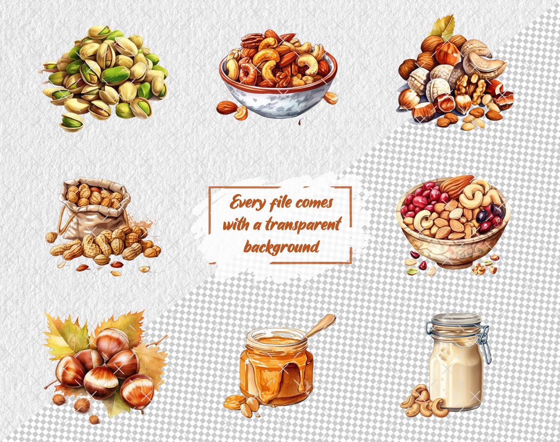 Watercolor Nuts Clipart Nuts Bundle Wallnut PNG Almond PNG Nuts Clipart ...