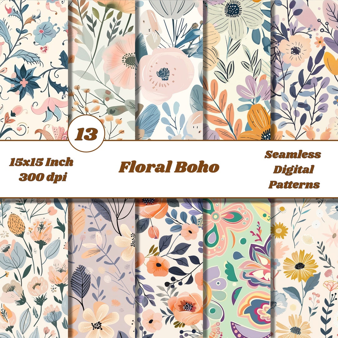 Floral Boho Seamless Pattern Bohemian Floral Designs, Chic Boho Flowers ...